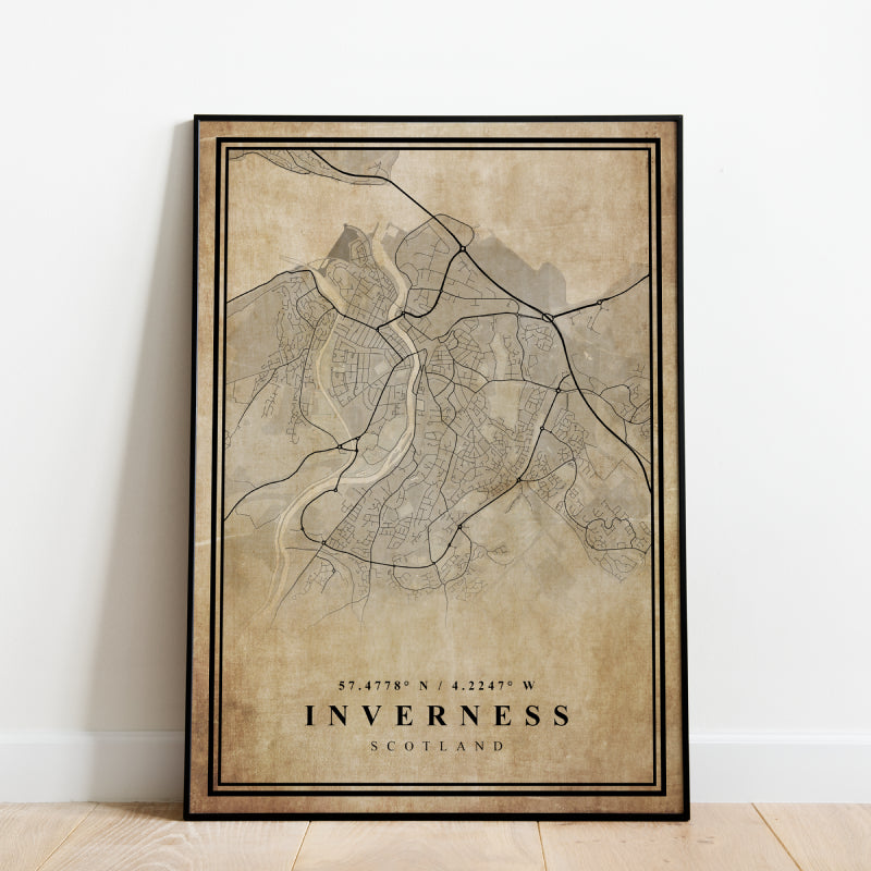 Inverness Map - Vintage – Love You Scotland